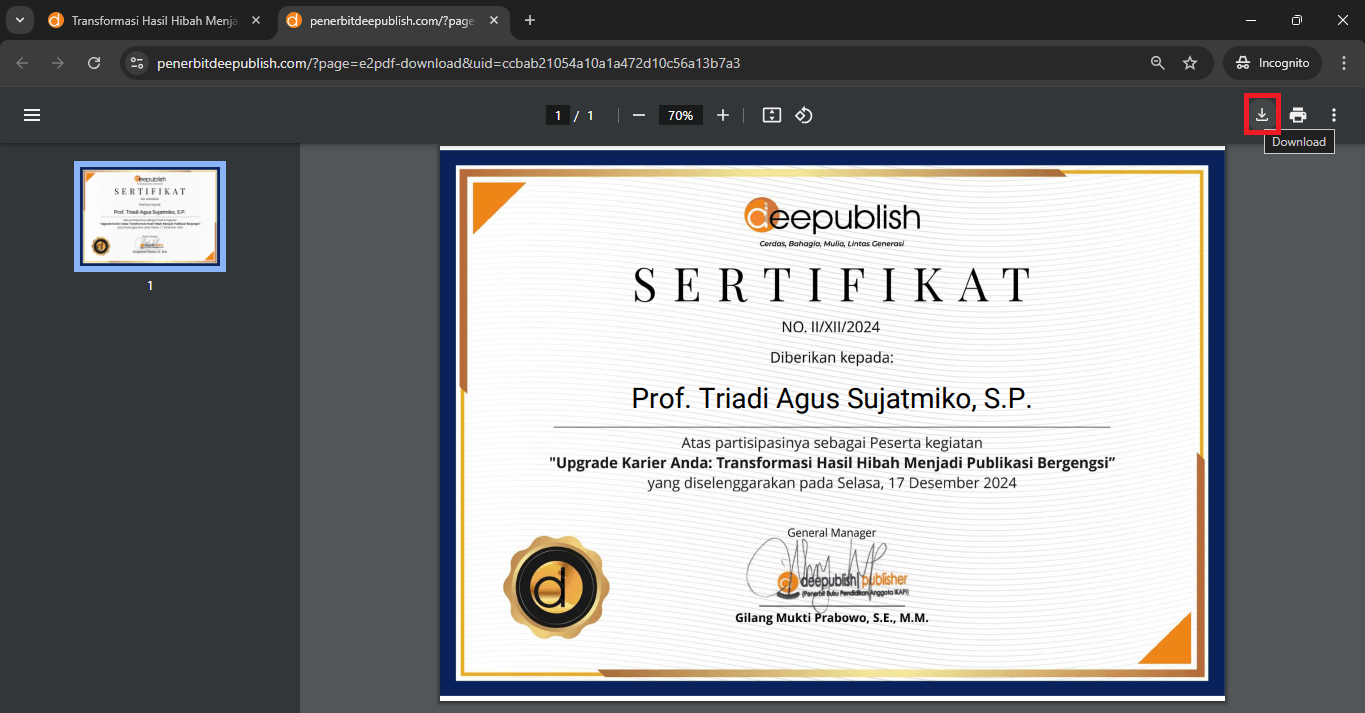 Panduan Download Sertifikat - Penerbit Deepublish
